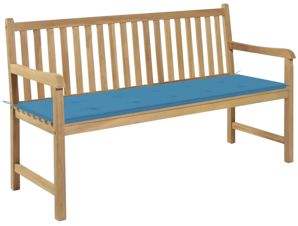 3062707 vidaXL Zahradní lavice s modrou poduškou 150 cm masivní teak