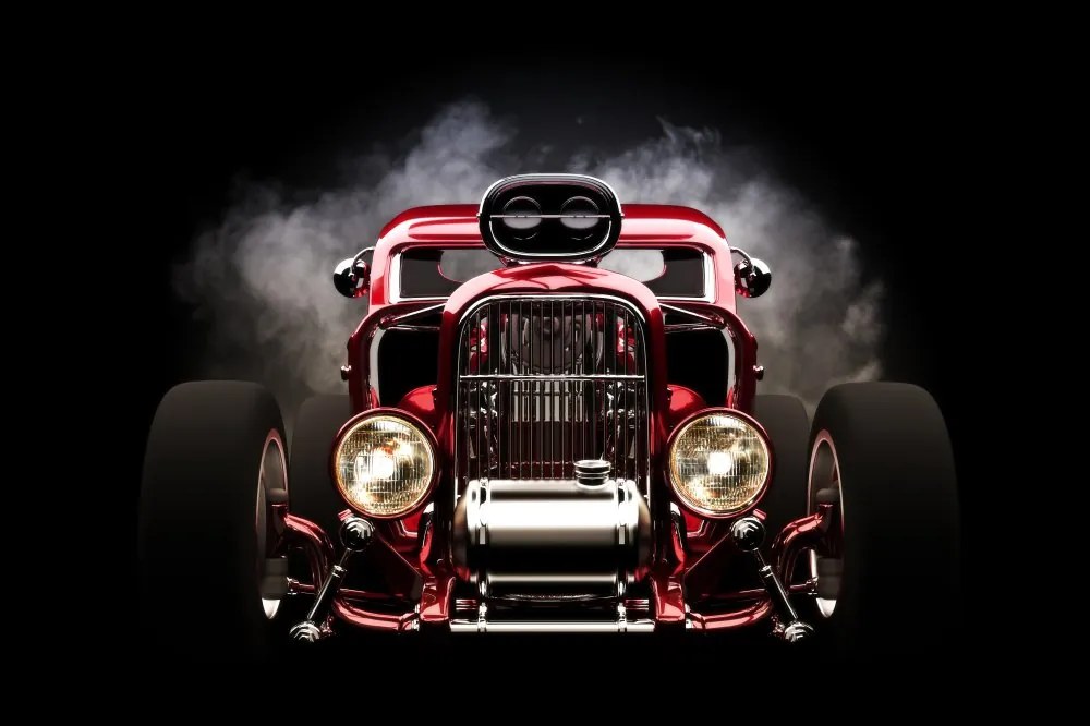 Vícedílný obraz Hot Rod Auto Na Pozadí Kouře Nedostatek Nedostatek Přírodní plátno 60x40