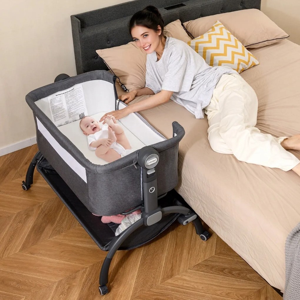 Costway Dětská postýlka Dětská s 7-násobným výškovým nastavením uzamykatelná