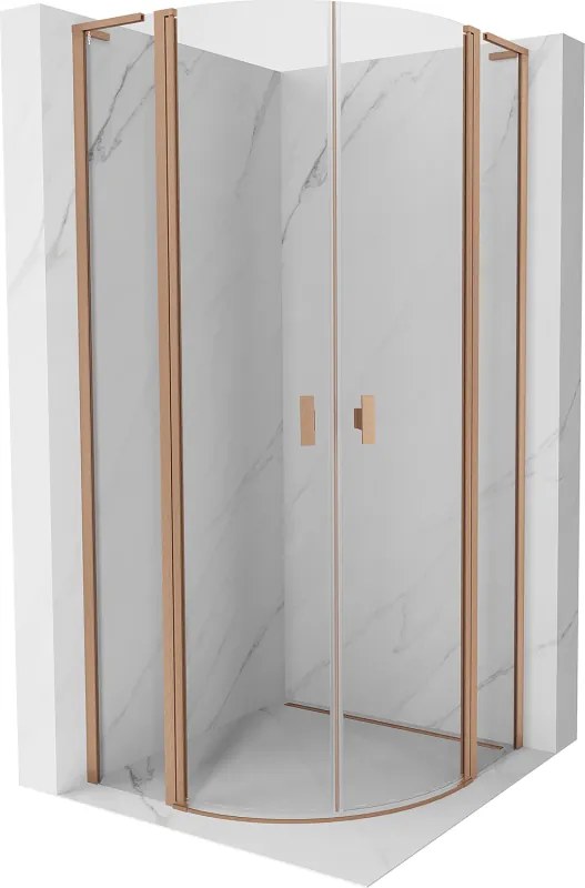 Mexen Mist L, čtvrtkruhový sprchový kout s 2-křídlými dveřmi, 100 x 100 cm, 8mm čiré sklo, měděný profil, 8A32L-100-100-65-00