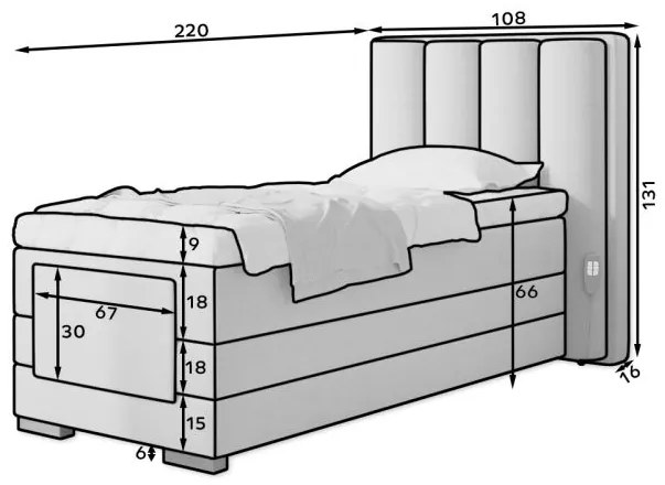 jednolůžko boxspring VEROS - Loco 45 - 90x200cm - polohovatelné