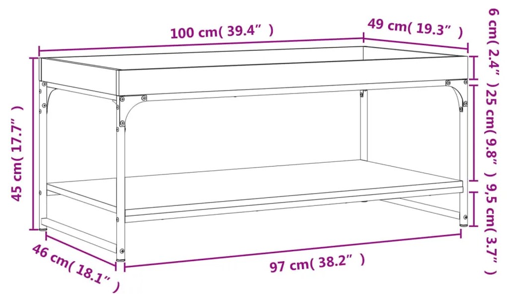 Konferenční stolek kouřový dub 100x49x45 cm kompozitní dřevo - Default Title