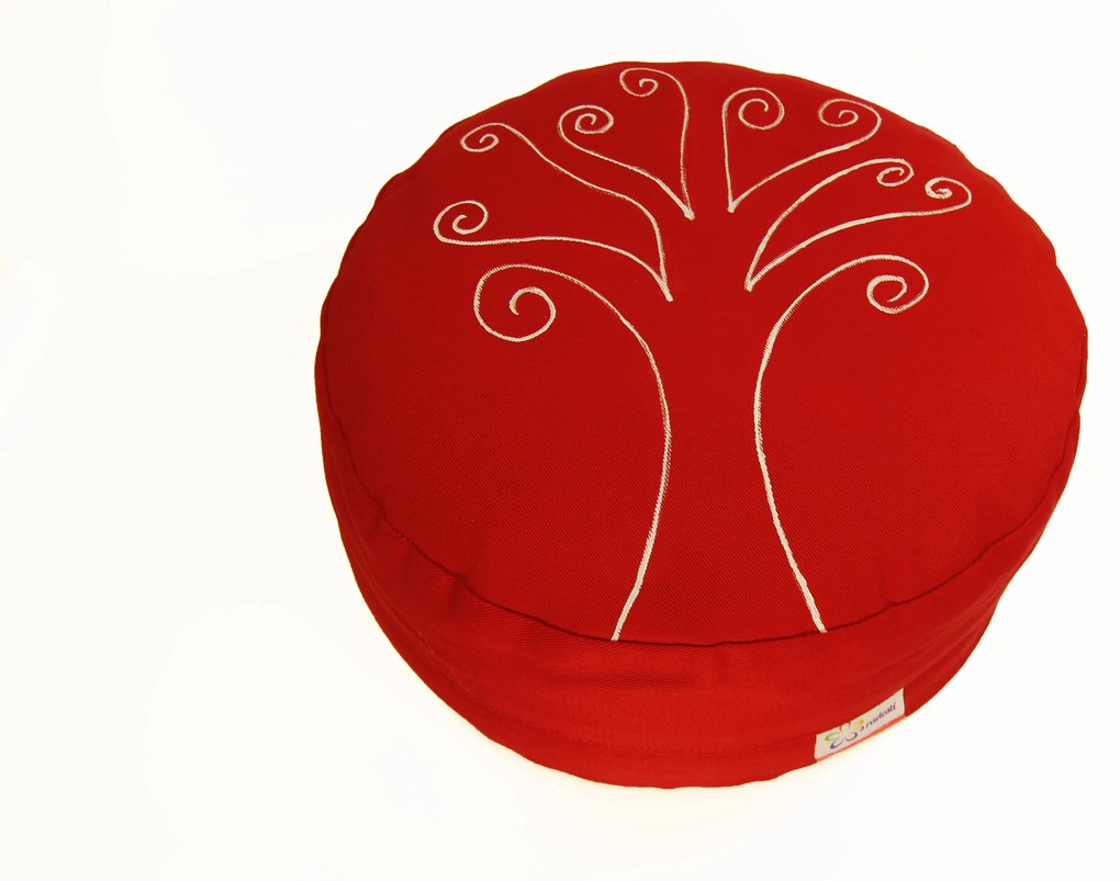 S radostí - vlastní výroba Meditační polštář strom života - červený Velikost: ∅35 x v12 cm