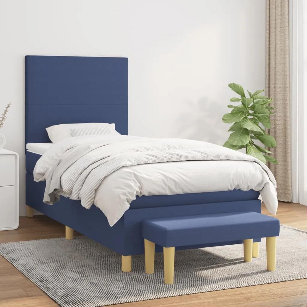 Box spring postel s matrací modrá 90x200 cm textil,  3136971