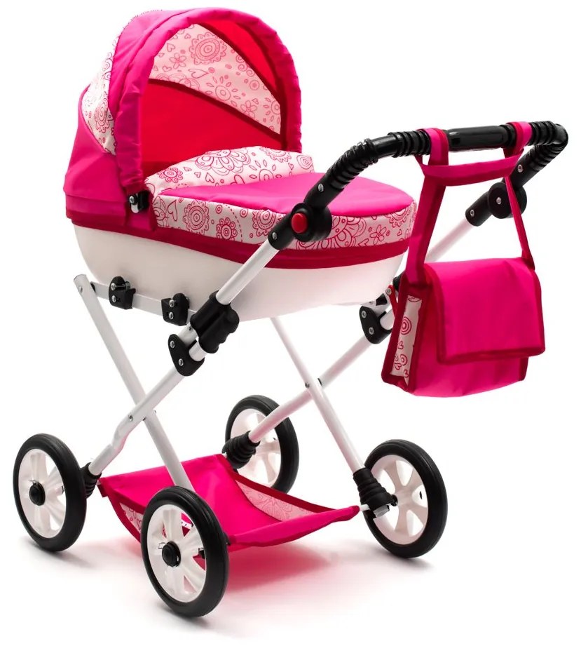 Dětský kočárek pro panenky New Baby COMFORT růžový srdíčka