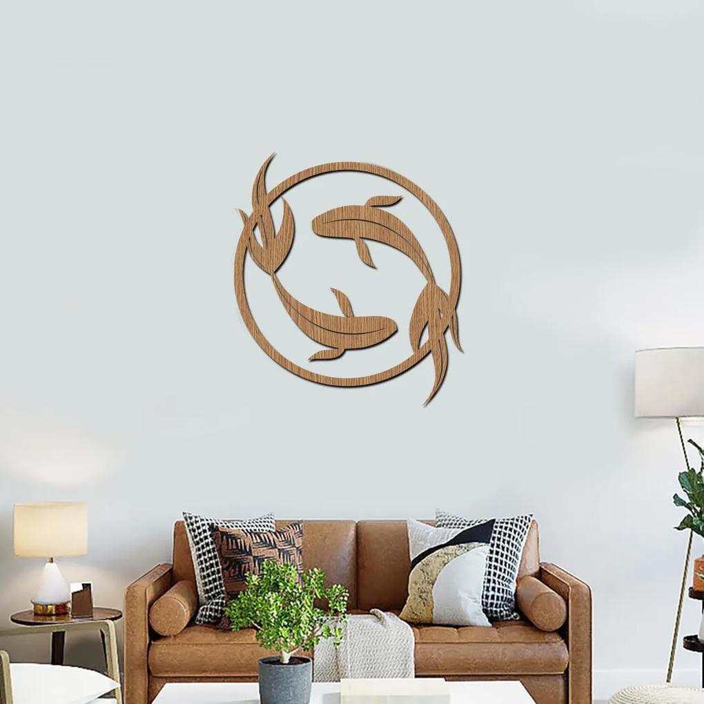 dřevo života Dřevěný obraz KOI FISH v kruhu Rozměry (cm): 60x66, Barevný vzor: Bílá