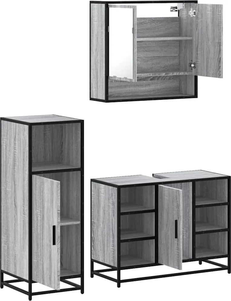 3dílný set koupelnového nábytku šedý sonoma kompozitní dřevo 3301003