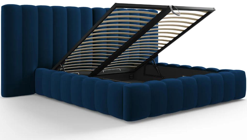Královsky modrá sametová dvoulůžková postel MICADONI Kelp 160 x 200 cm
