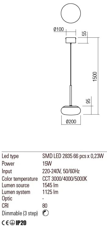 Redo Závěsná LED lampa Ubis, ø20cm