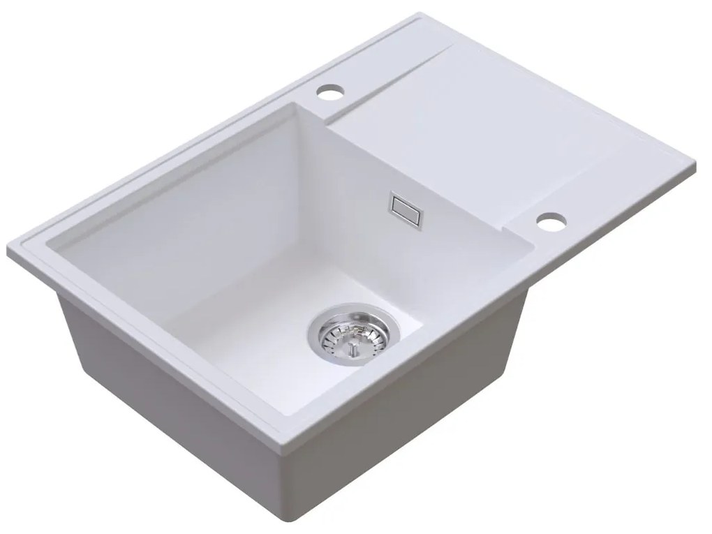 Sink Quality Sink55, kuchyňský granitový dřez 680x460x215 mm + chromový sifon, bílá, SKQ-SINK.W.1KDO.X
