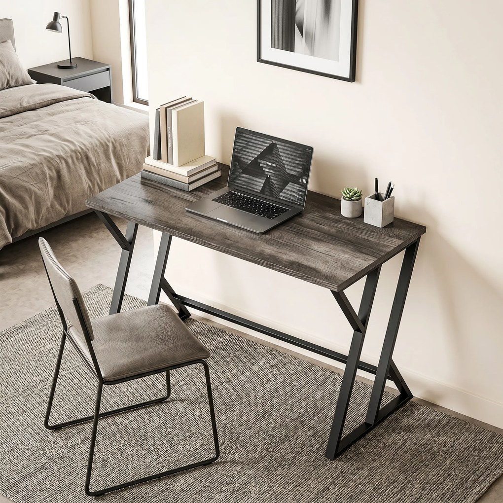 HOMCOM počítačový stůl 120 × 60 cm – industriální Z-rám, patinovaná šedá