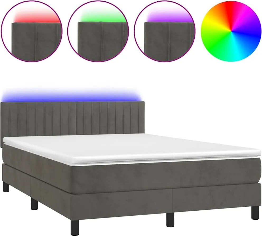 Box spring postel s matrací a LED tmavě šedá 140x200 cm samet 3134526