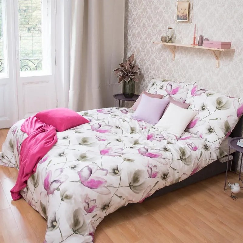 SCANquilt povlečení SATÉN DESIGN magnolia bílorůžová 140 x 220/70 x 90 cm