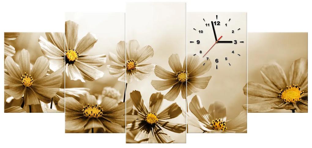 Gario Obraz s hodinami Květnatá krása - 5 dílný Rozměry: 150 x 105 cm