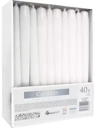 Bílá kónická svíčka - sada 40 ks 74006