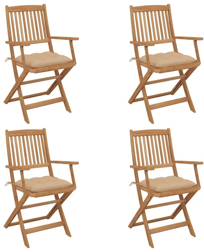3064635 vidaXL Skládací zahradní židle s poduškami 4 ks masivní akáciové dřevo