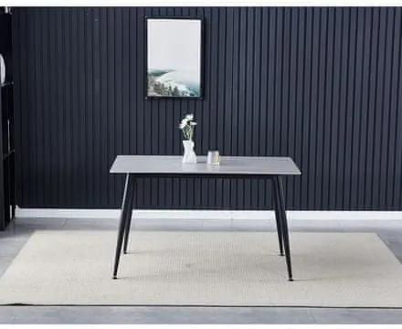 Autronic Moderní jídelní stůl Stůl jídelní 130x70x76 cm, deska slinutý kámen v imitaci matného mramoru, černé kovové nohy (HT-403M GREY)