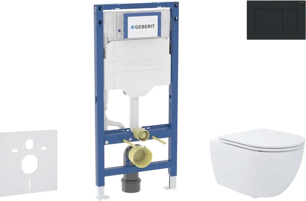 SANITINO - Set předstěnové instalace, klozetu Oudee a Slim sedátka softclose, tlačítko Sigma20, matná černá/černá SANI11CA5186