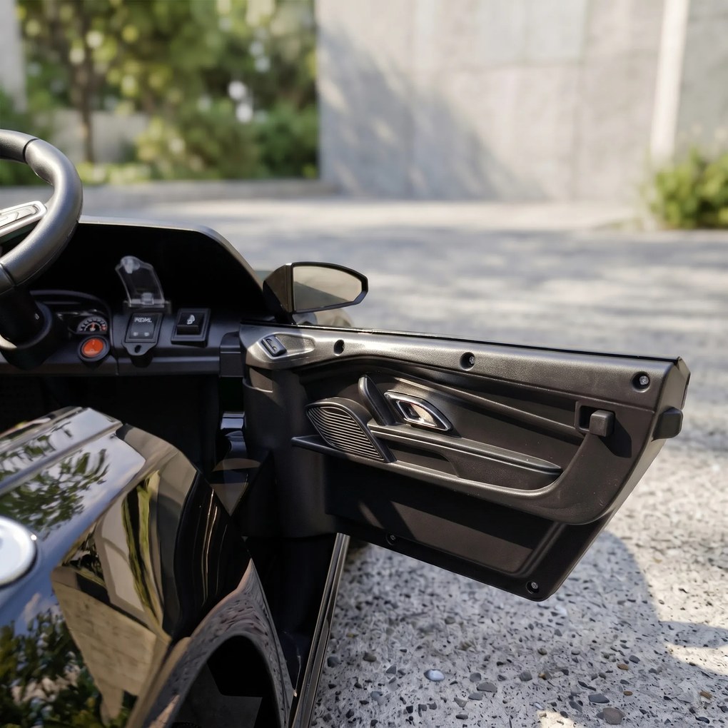 AIYAPLAY Dětské elektrické auto 12V Dětské auto s dálkovým ovládáním Lithium-akumulátor 2 motory Plynulý start Zadní odpružení Černá