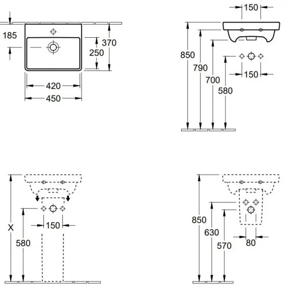 Villeroy & Boch 73584501 - Závěsné umyvadlo AVENTO 45x37 cm keramika/bílá