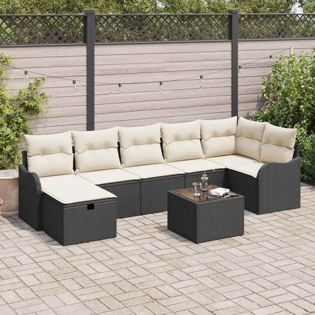 Set pohovek 8 ks 7-Počet míst Černá a krémová polyratan 3359006