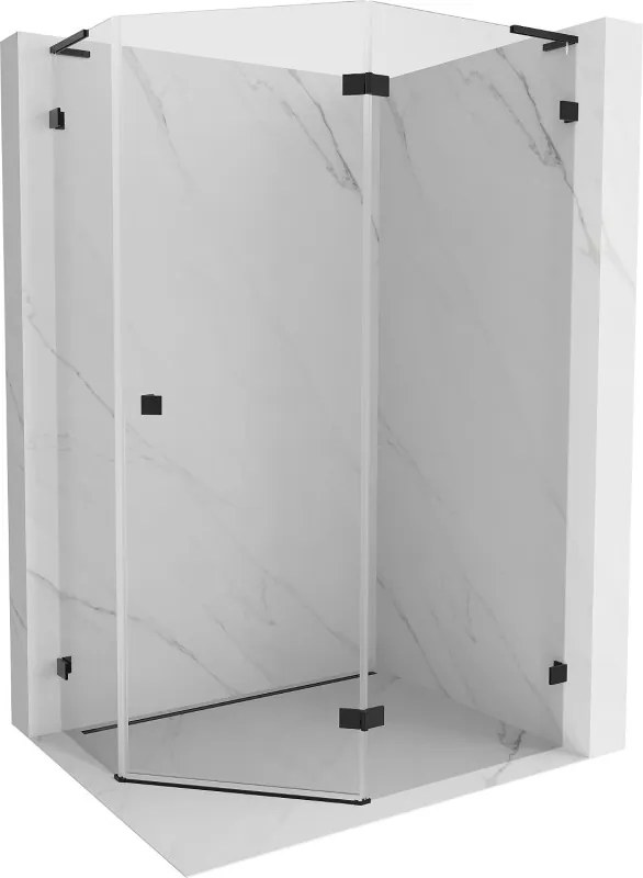Mexen Lunar, L pravý výklopný pětiúhelníkový sprchový kout 100 x 90 cm, 8mm čiré sklo, černý profil, 831L-100P-090L-70-00-P