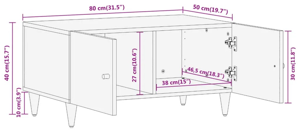 Konferenční stolek 80 x 50 x 40 cm masivní mangovníkové dřevo,  358253