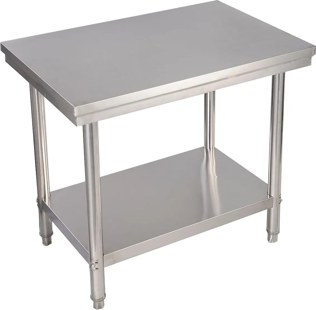 Costway Nerezový kuchyňský stůl gastro s mezipolí – 92 × 61 × 90 cm, stříbro