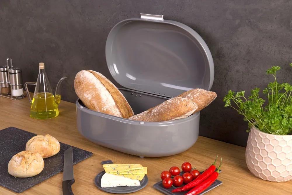 Box na pečivo RETRO, kovový chlebník, kontejner na chleba, chlebovka - barva šedá, 40 x 25 x 17 cm