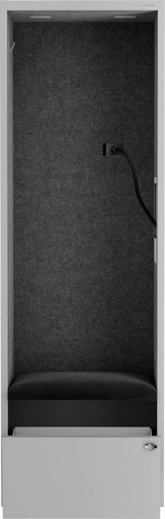Kancelářská akustická kabina se sedátkem a USB-C portem, korpus šedý / sedák tmavě šedá, 600 mm: SALLY MentalBox