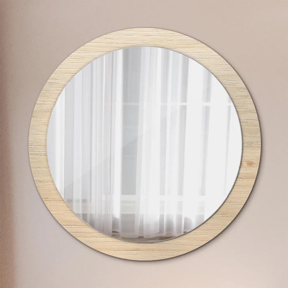 Kulaté zrcadlo tištěný rám Světlé dřevo fi 90 cm