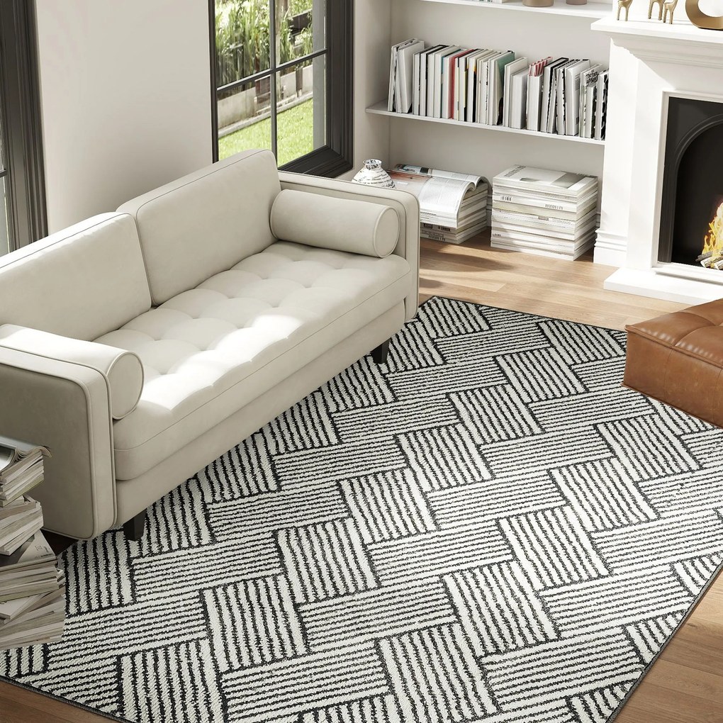 HOMCOM Koberec do obývacího pokoje 200 x 140 cm s krátkým vlasem, praní v pračce, hypoalergenní, do obývacího pokoje, ložnice, kanceláře, světle šedý