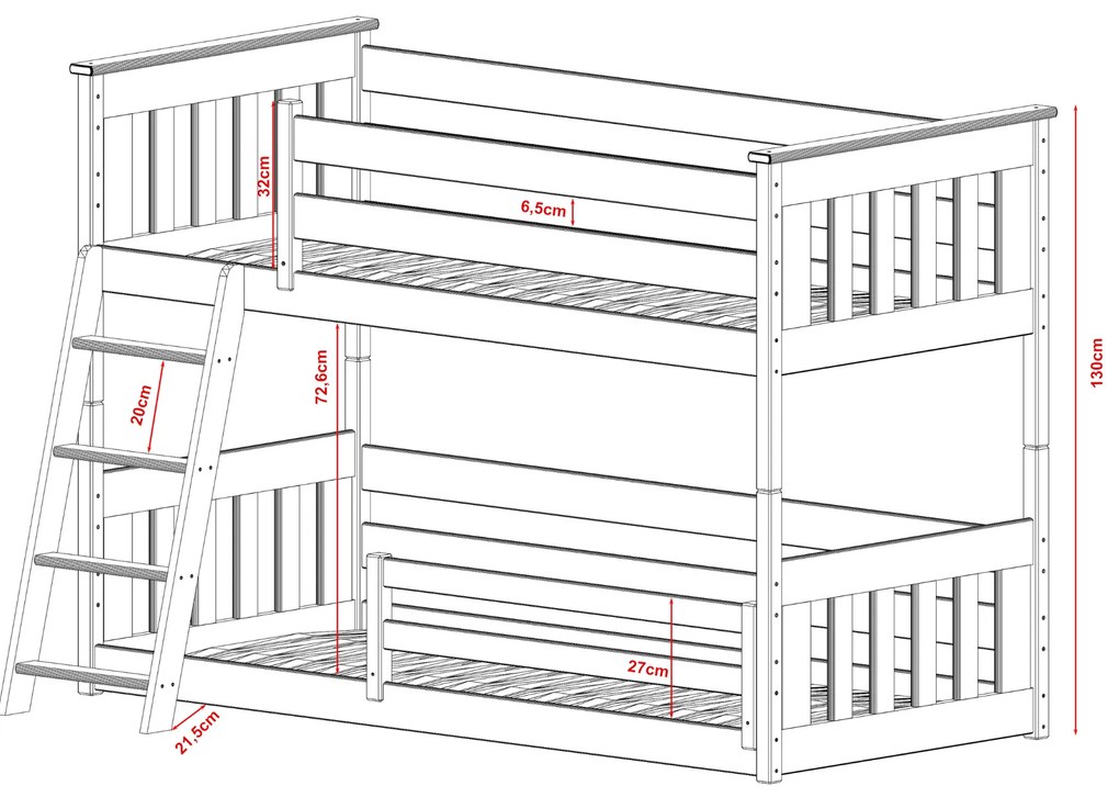 Legno Dětská patrová postel Kvido borovice Rozměr (cm): 90x190