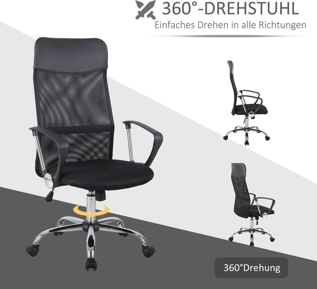 Kancelářská židle HOMCOM se síťovinou, výškově nastavitelná kancelářská židle, ergonomická herní židle, otočná židle s houpací funkcí, černá | Aosom.…