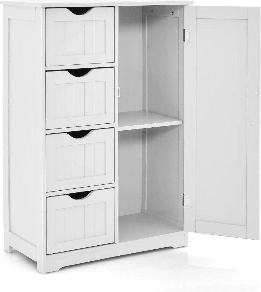 Costway Koupelnová skříňka se 4 zásuvkami a 1 magnetickým zámkem koupelnová