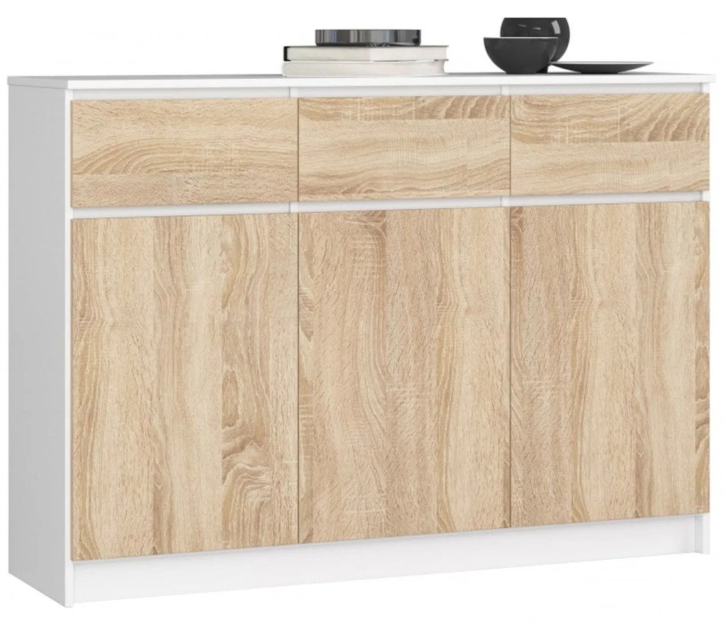 Komoda K140 3D3SZ bílá/sonoma