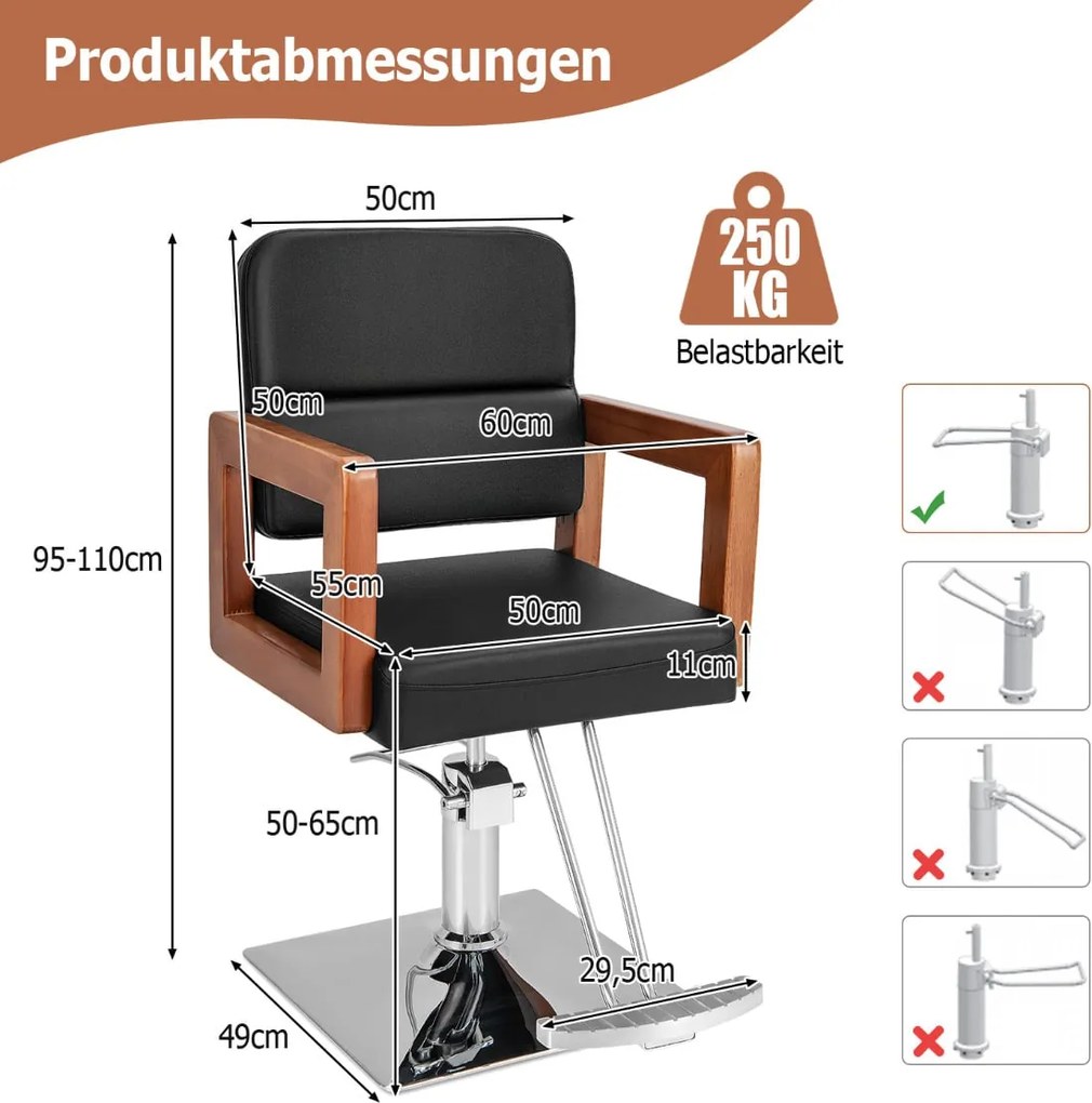 Costway Hydraulic Barber Chair Salon Křeslo pro kadeřníka s otáčením o 360
