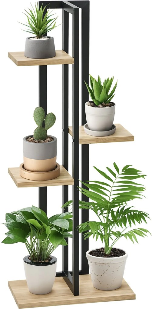 Outsunny 4-úrovňový stojan na rostliny, 110 cm vysoký květinový stojan pro interiér a exteriér, dřevěný policový stojan na rostliny, vícerozměrný květ