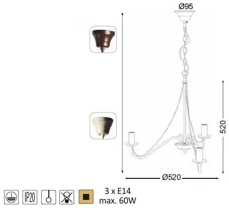 ACA DECOR Závěsný lustr PALMYRA max. 3x60W/E14/230V/IP20, DLA0433
