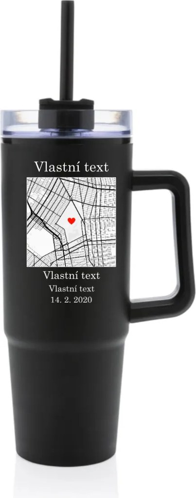 Personalizovaná cestovní termoska s průhledným víčkem s mapou