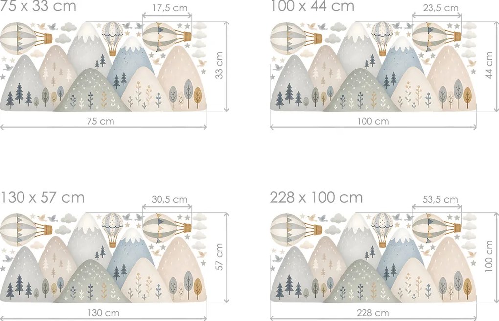 Hory kopce nordic dětské samolepky na zeď arch 75 x 33 cm