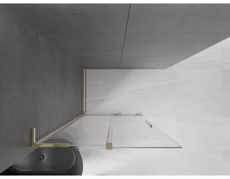 Mexen Velar L, posuvná sprchová zástěna Walk-in 100 x 200 cm, 8mm čiré sklo, zlatá lesklá, 871-100-003-03-50