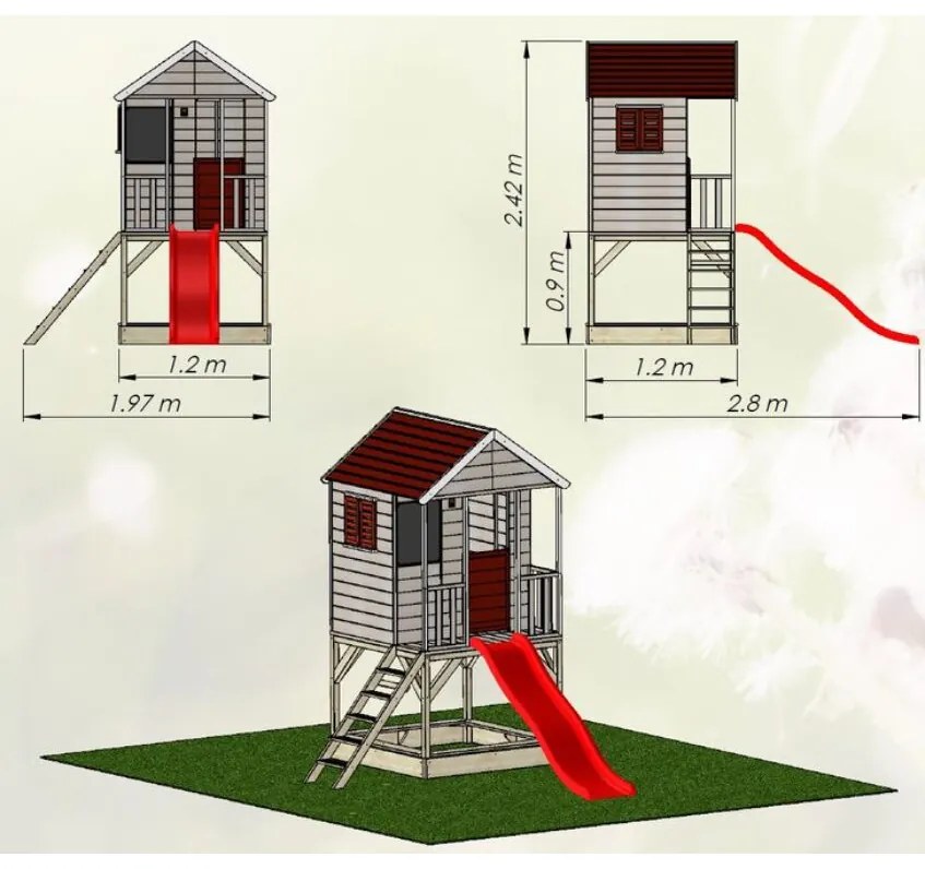 Dětský dřevěný domeček Veranda se skluzavkou