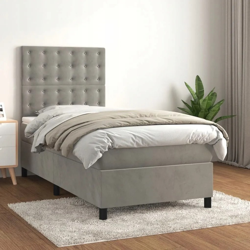 Box Spring Postel S Matrací Samet tlačítka 90 x 190 cm