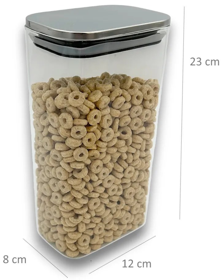 Arte Regal Skleněná obdélníková dóza s nerezovým víkem, 1,8l VIVO