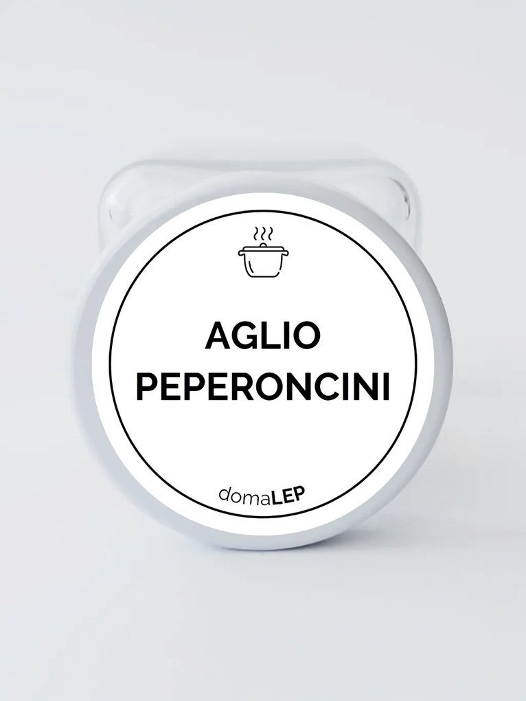 Samolepka na kořenky AGLIO PEPERONCINI bílá 5 cm tučné písmo