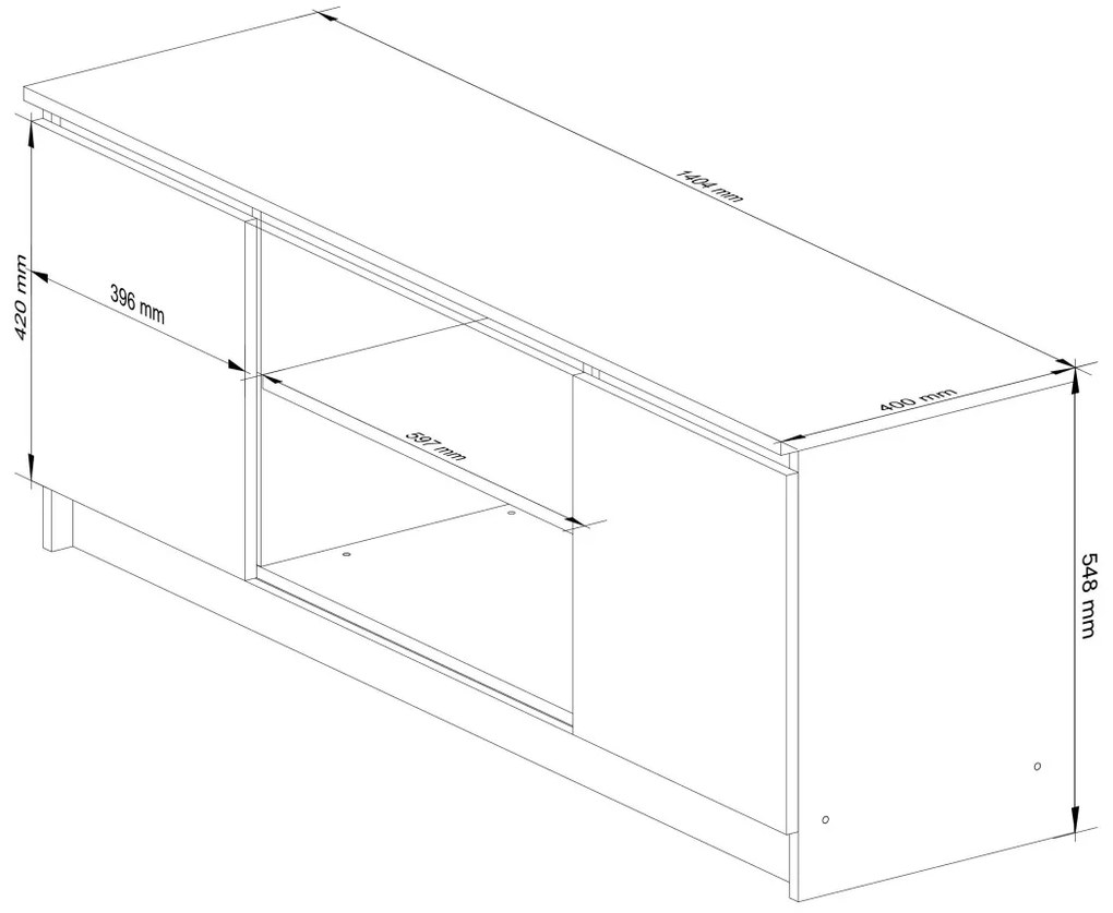 TV stolek Beron 140 cm černý lesk/bílý