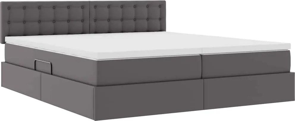 Postel s úložným prostorem s čelo Šedá 200 x 200 cm Umělá kůže 3370911