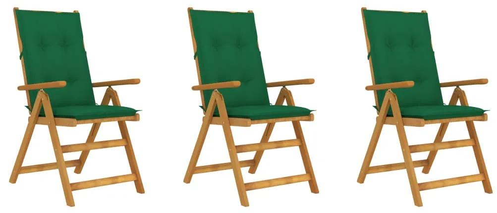 3064109 vidaXL Skládací zahradní židle s poduškami 3 ks masivní akáciové dřevo