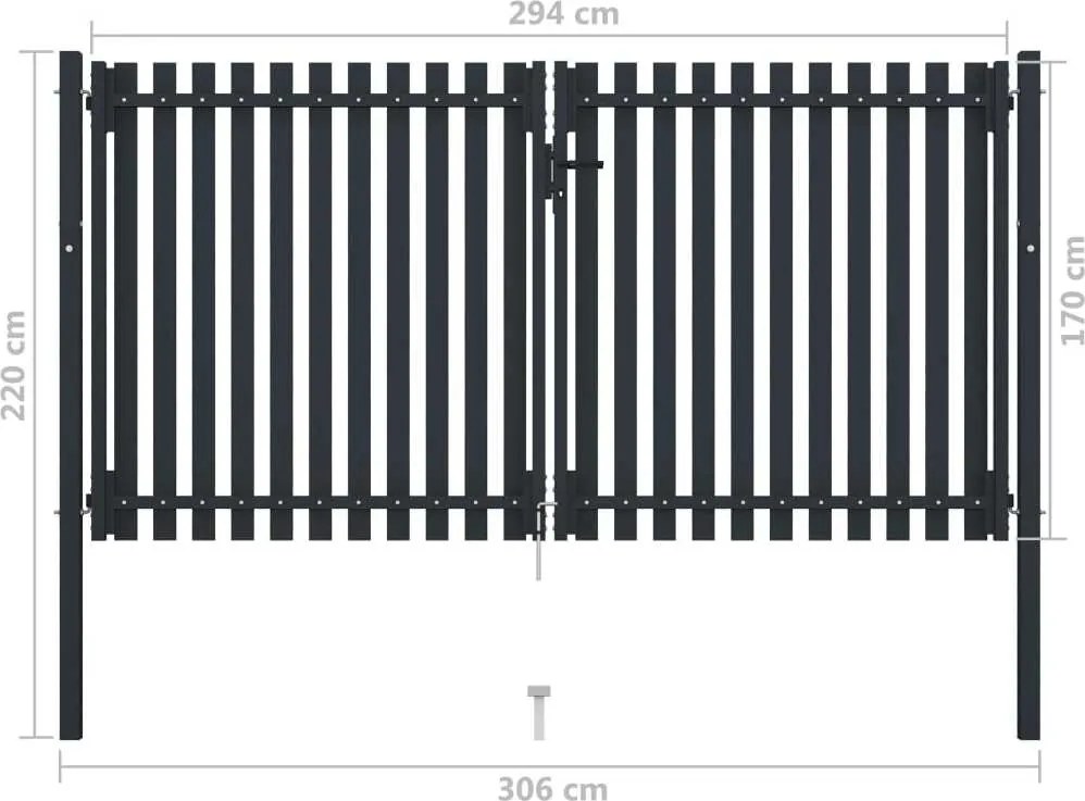 vidaXL Dvoukřídlá plotová branka ocelová 306 x 220 cm antracitová [146354]